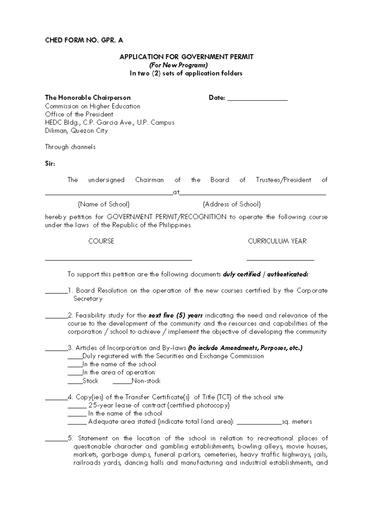 GPR-4A - Government Permit Application Requirements for New Courses ...