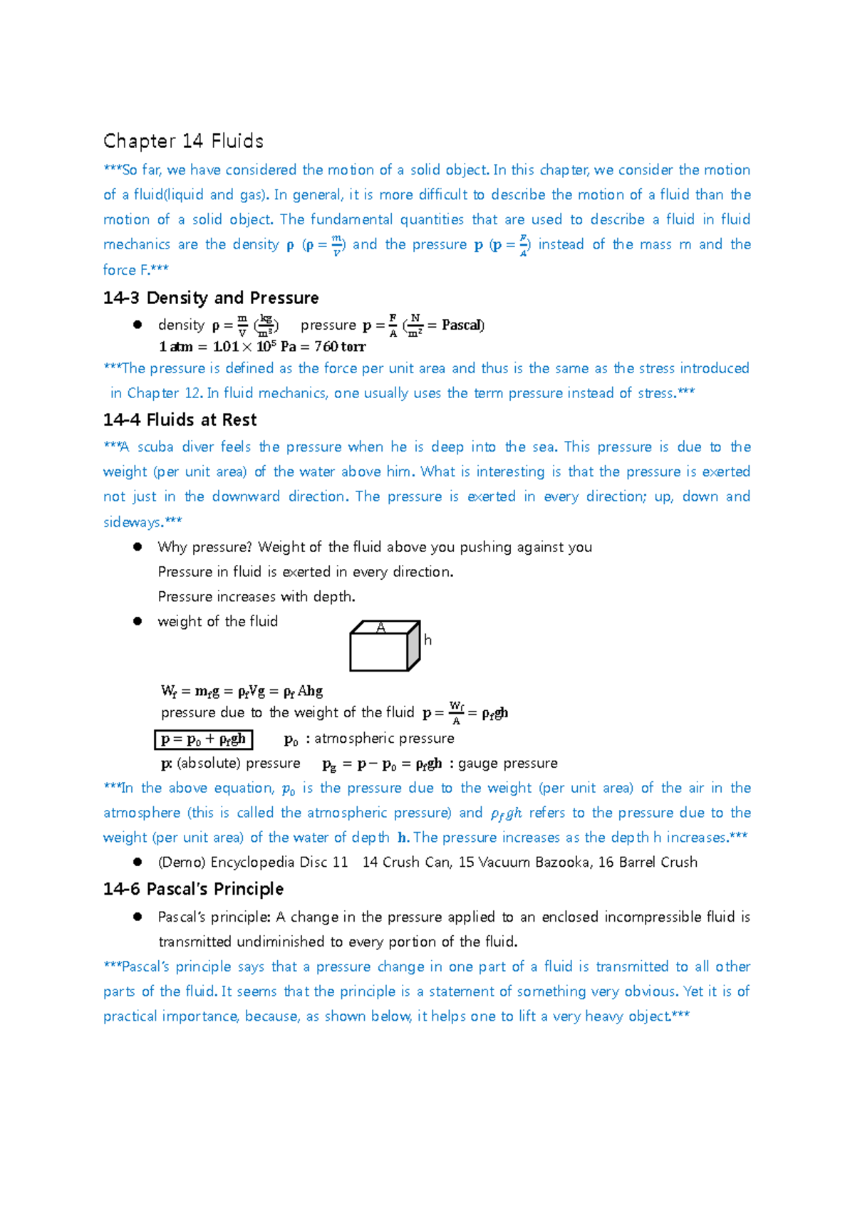 Chapter 14 Fluids - Lecture Notes on Fluid Mechanics Concepts - Studocu