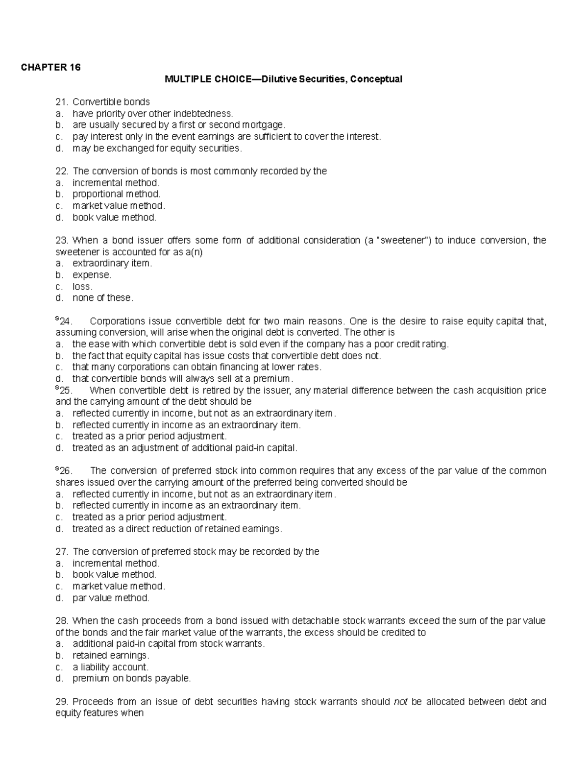 316 chapter 16 Practice Test - CHAPTER 16 MULTIPLE CHOICE—Dilutive ...