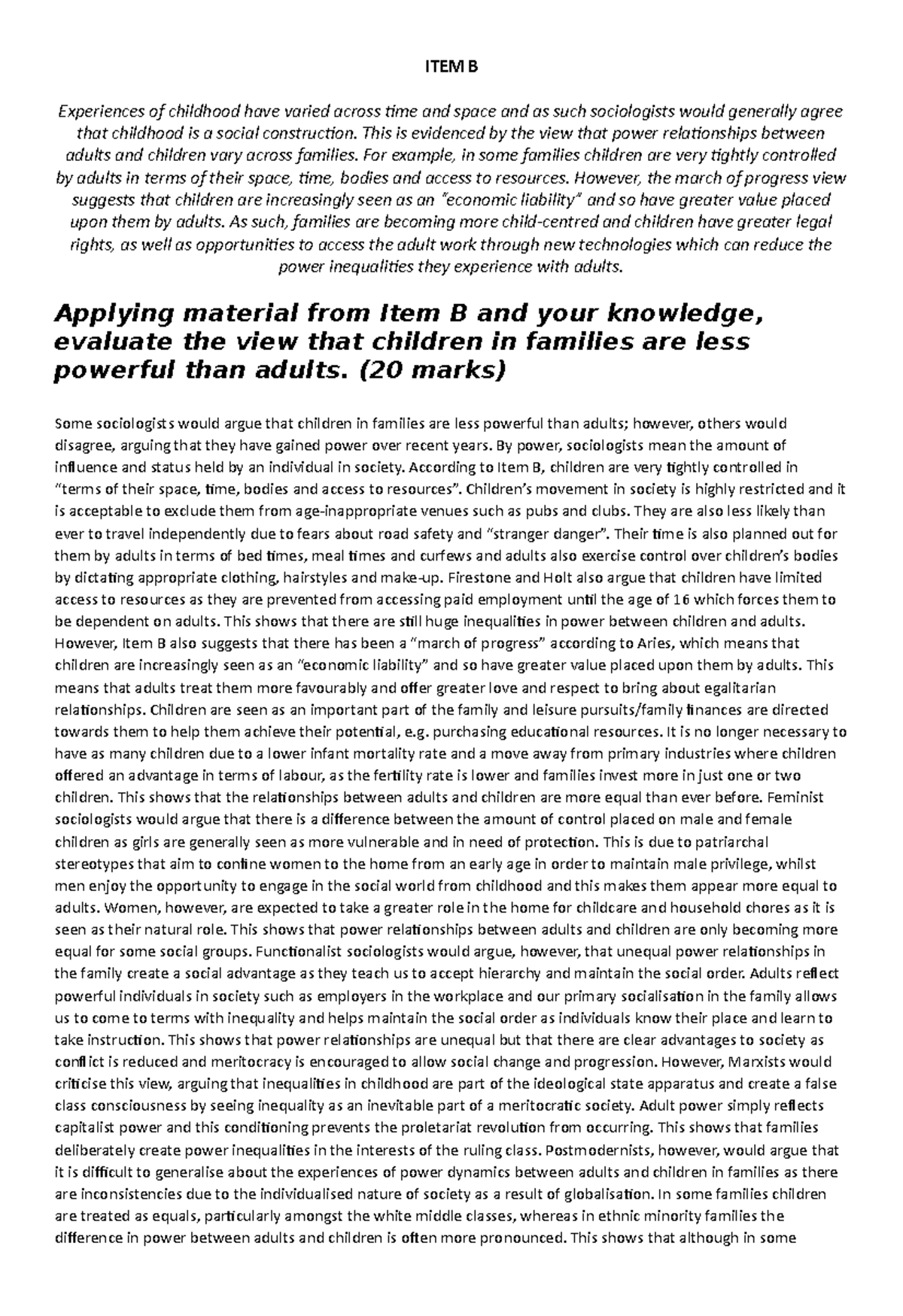 Sociological Evaluation: Power Dynamics Between Children and Adults (20 ...