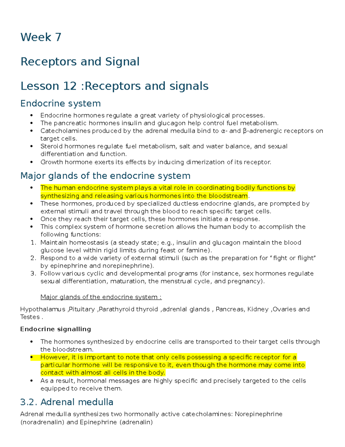 Week 7 - Lesson 12: Receptors and Signal Transduction in Endocrine ...