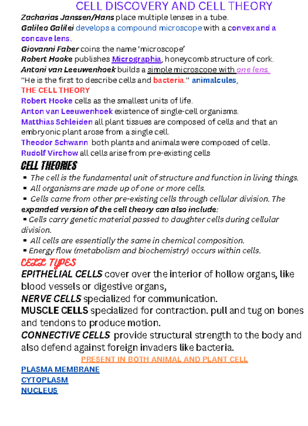CELL DISCOVERY AND CELL THEORY: Key Concepts and Structures in Biology ...