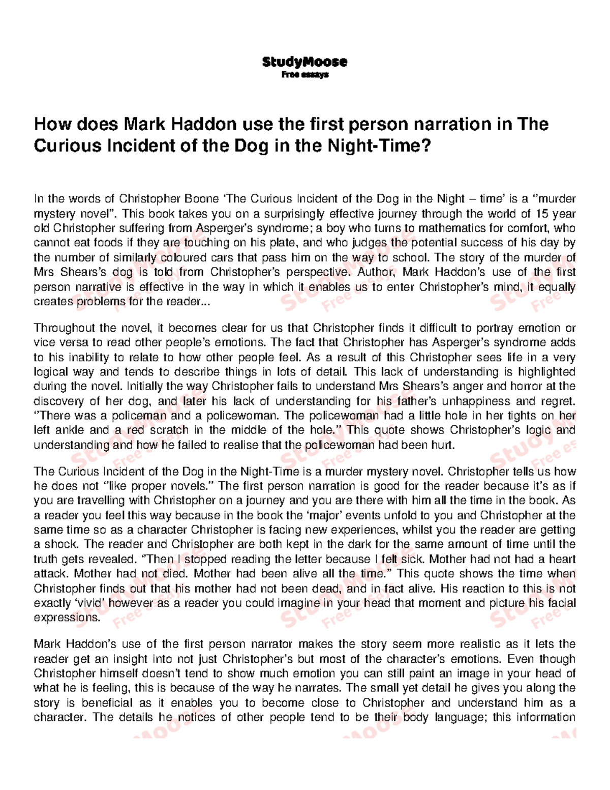 Analyzing First Person Narration in Mark Haddon’s The Curious Incident ...