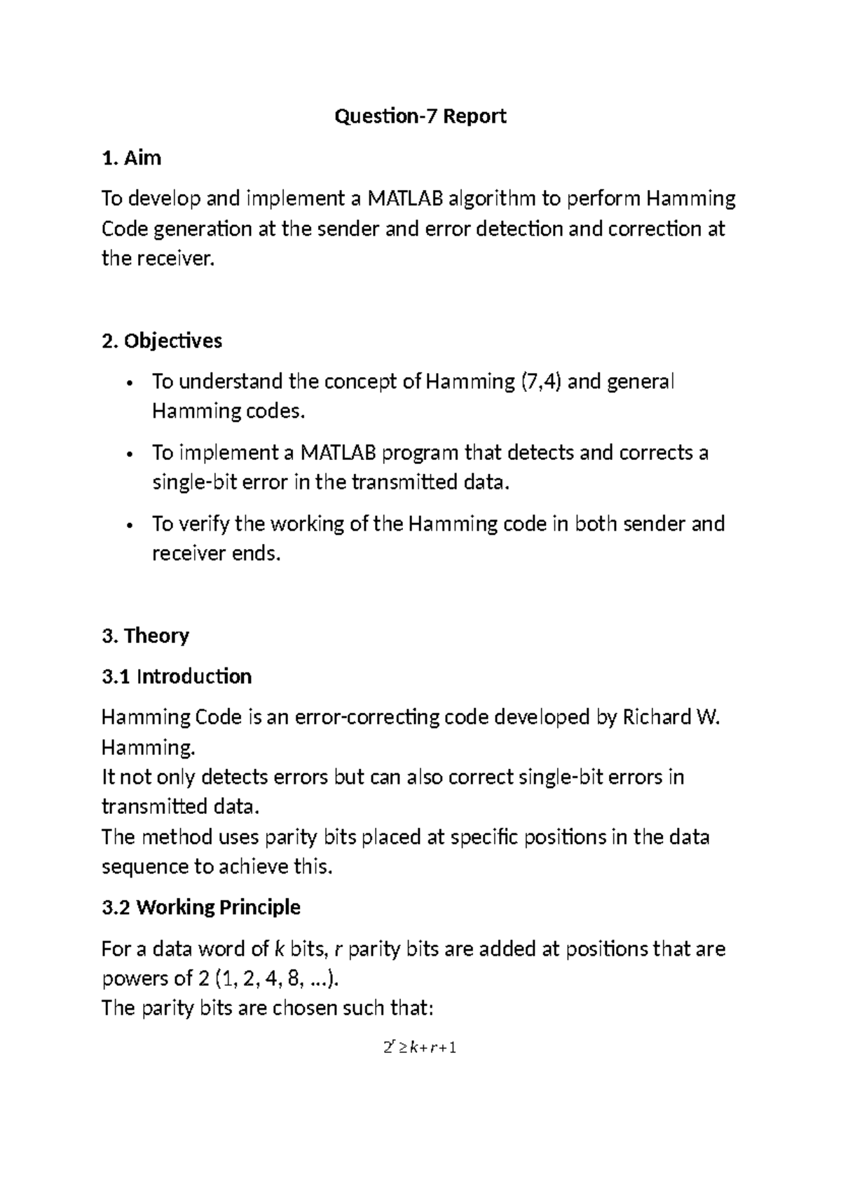 MATLAB Implementation of Hamming Code (CS101 - Report 1) - Studocu