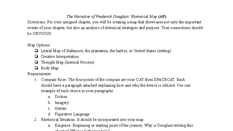 Rhetorical Map Project: Analyzing Douglass' Narrative (AP) - Studocu