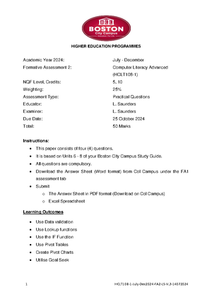 [Solved] Question 2 15 marks After completing the - Computer literacy advanced (HCLT108-1) - Studocu