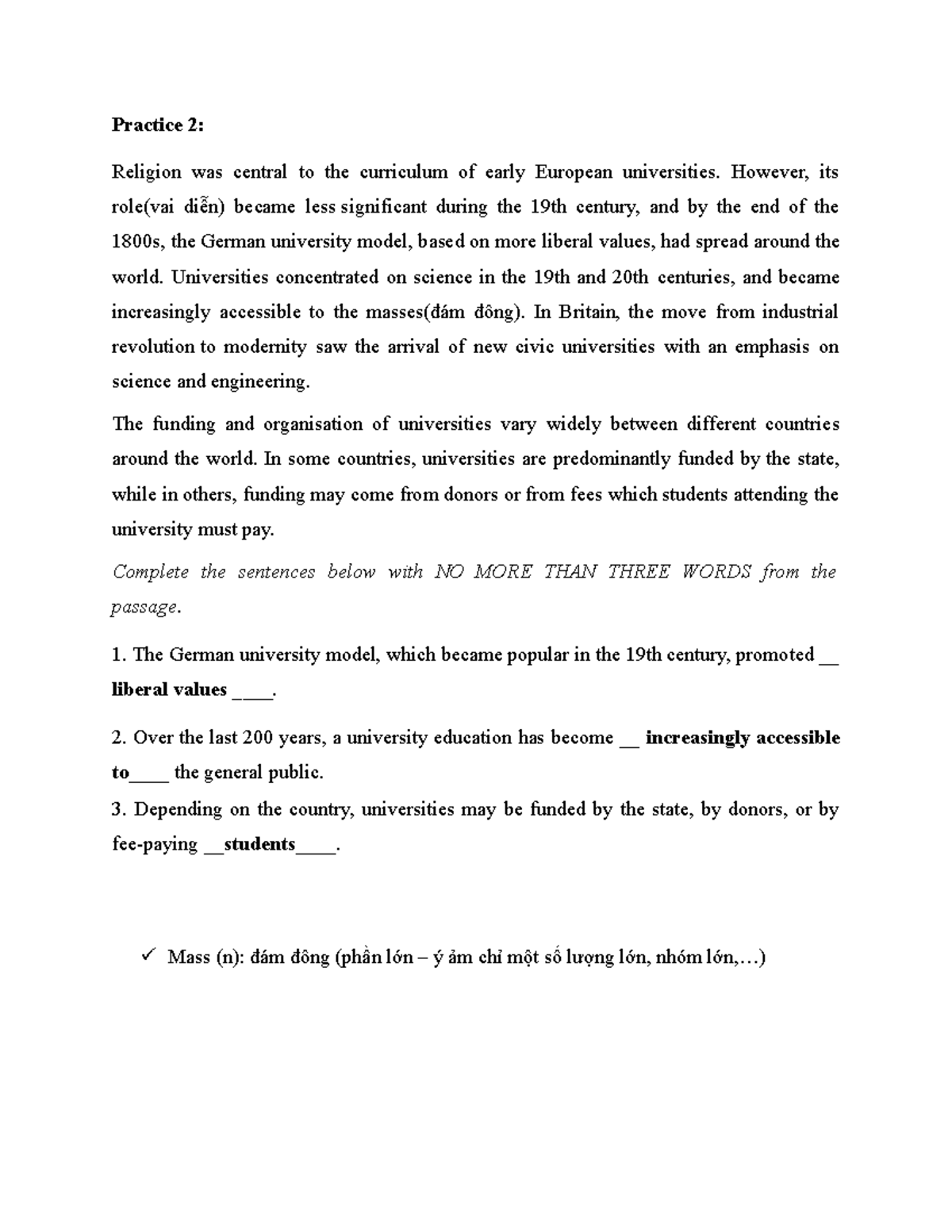 Practice 1 - Test: Role of Religion in European Universities - Studocu