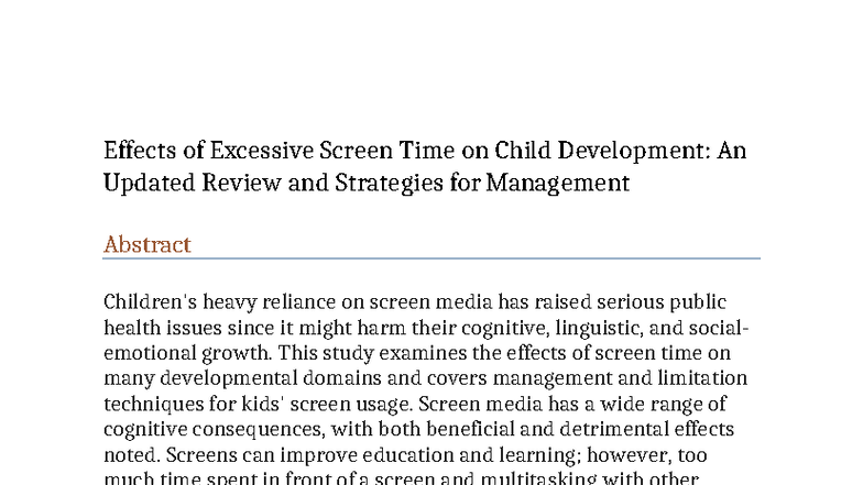 Effects of Excessive Screen Time on Child Development: A Review and ...