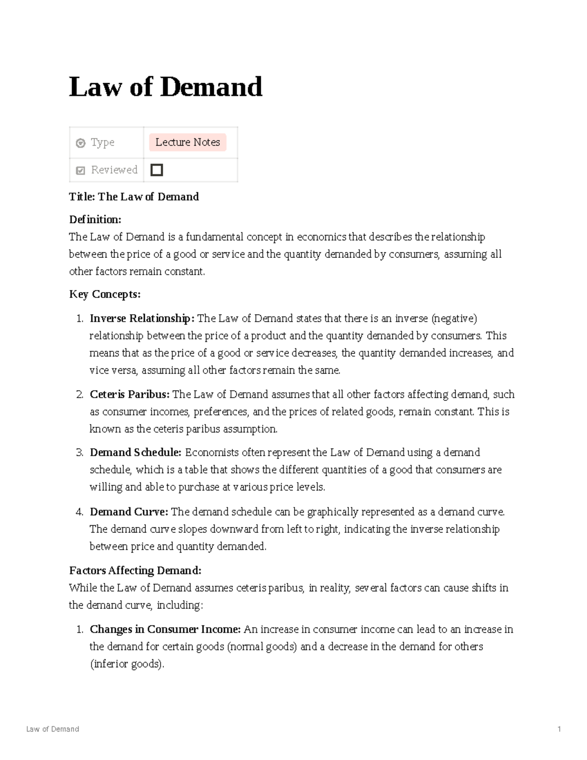 ECON 101 Lecture Notes: Understanding the Law of Demand - Studocu