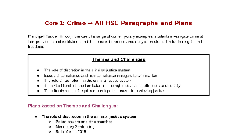 Core 1: HSC Crime Law Paragraphs & Plans Analysis - Studocu