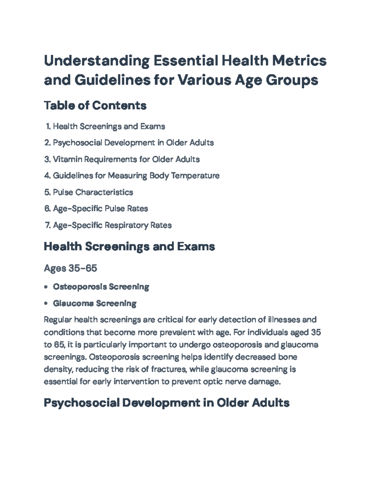 Health Metrics Guidelines for Various Age Groups: Essential Insights ...