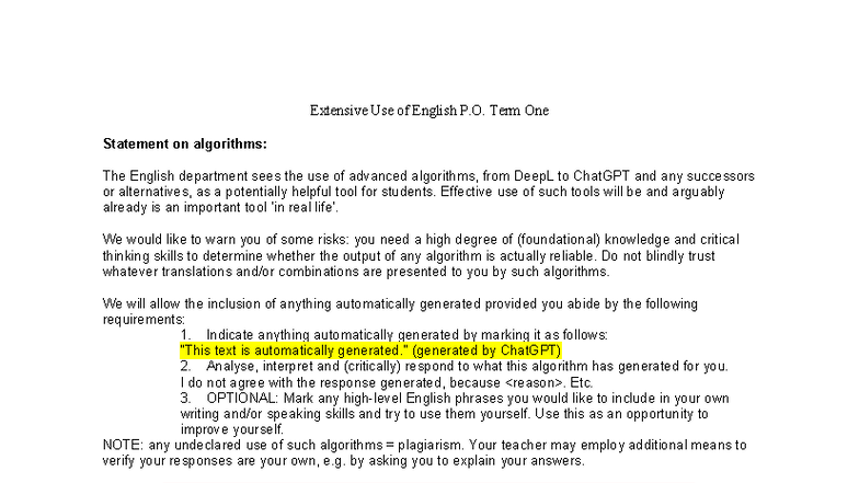 Extensive Use of English P.O. Term 1: Algorithms and Critical Thinking ...