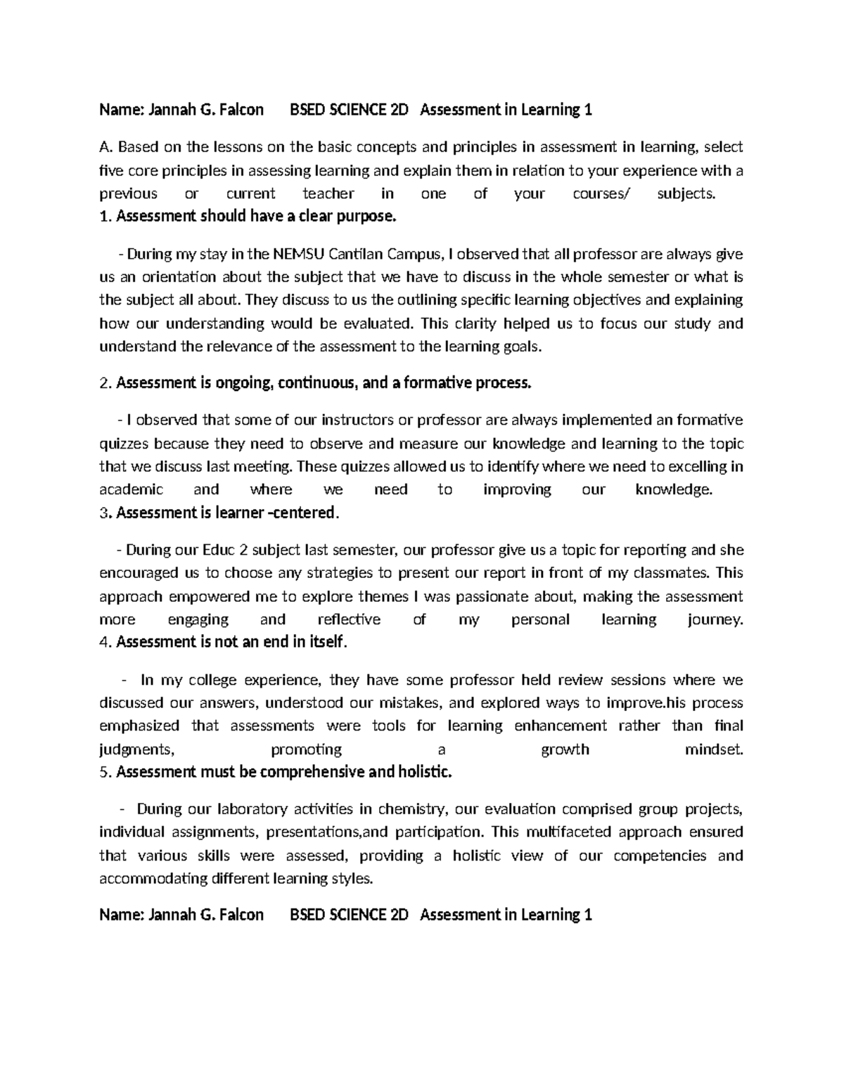 BSED SCIENCE 2D: Principles of Assessment in Learning 1 Analysis - Studocu