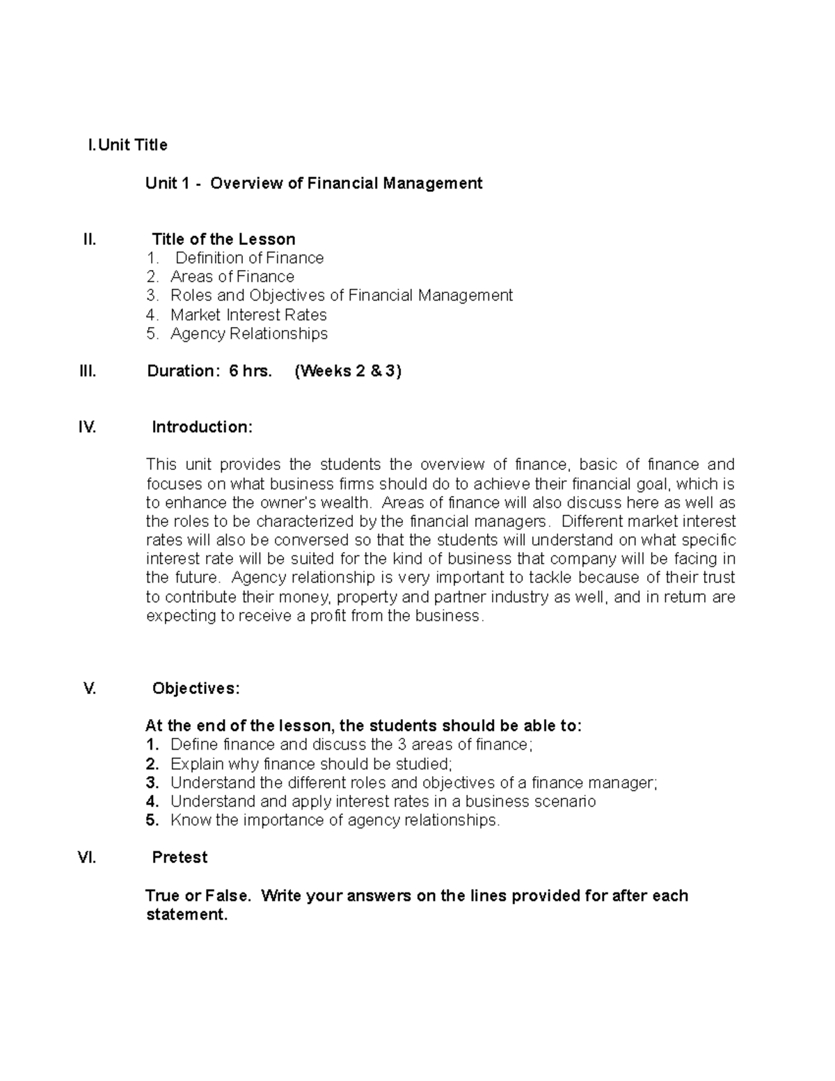 Lecture 1 Financial Management-5 - I Title Unit 1 - Overview of ...