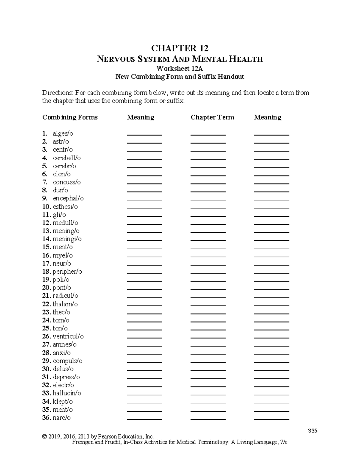 Med Term CH 12 Worksheet: Nervous System and Mental Health Activities ...
