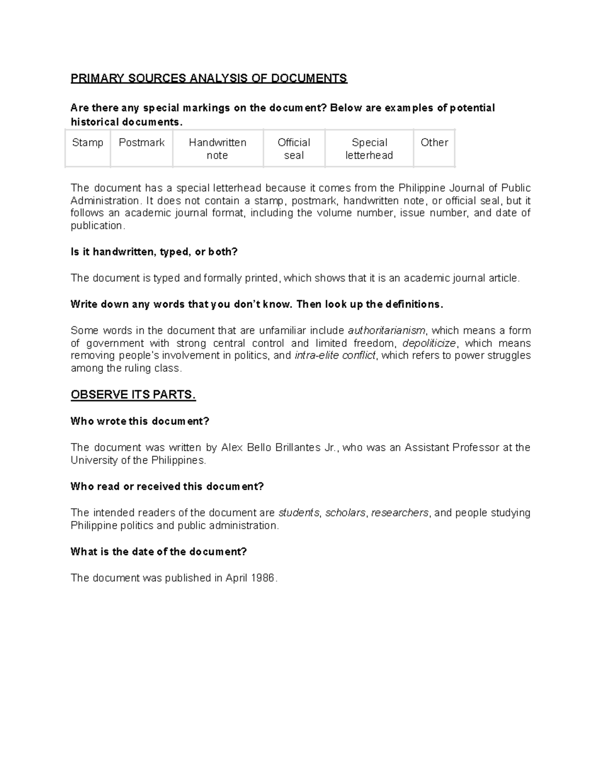 PRIMARY SOURCES ANALYSIS: A Study of Historical Documents - Studocu