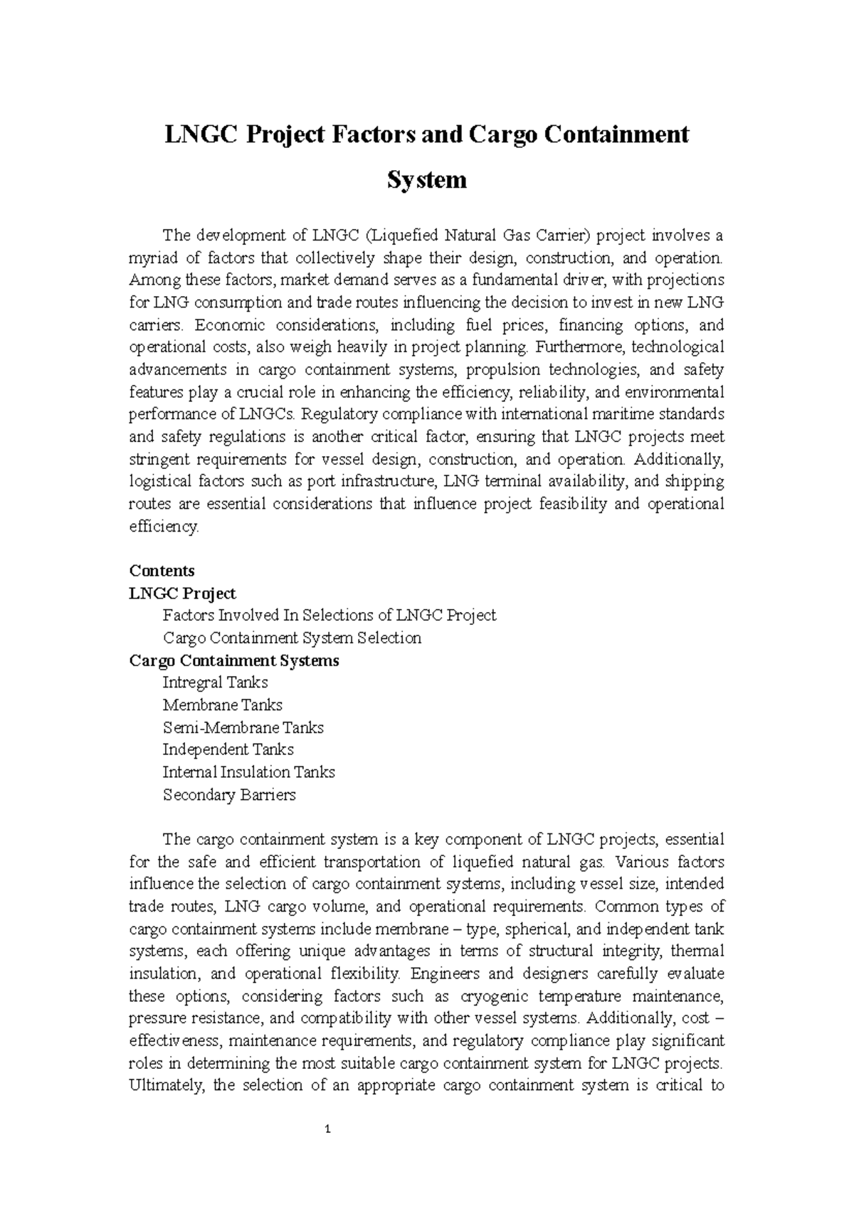 LNGC Project Factors & Cargo Containment System Overview - Studocu