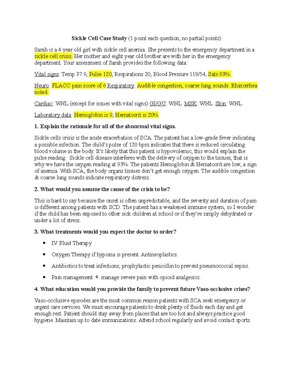 Sickle Cell Crisis Case Study - SCA Assessment & Management Guide - Studocu