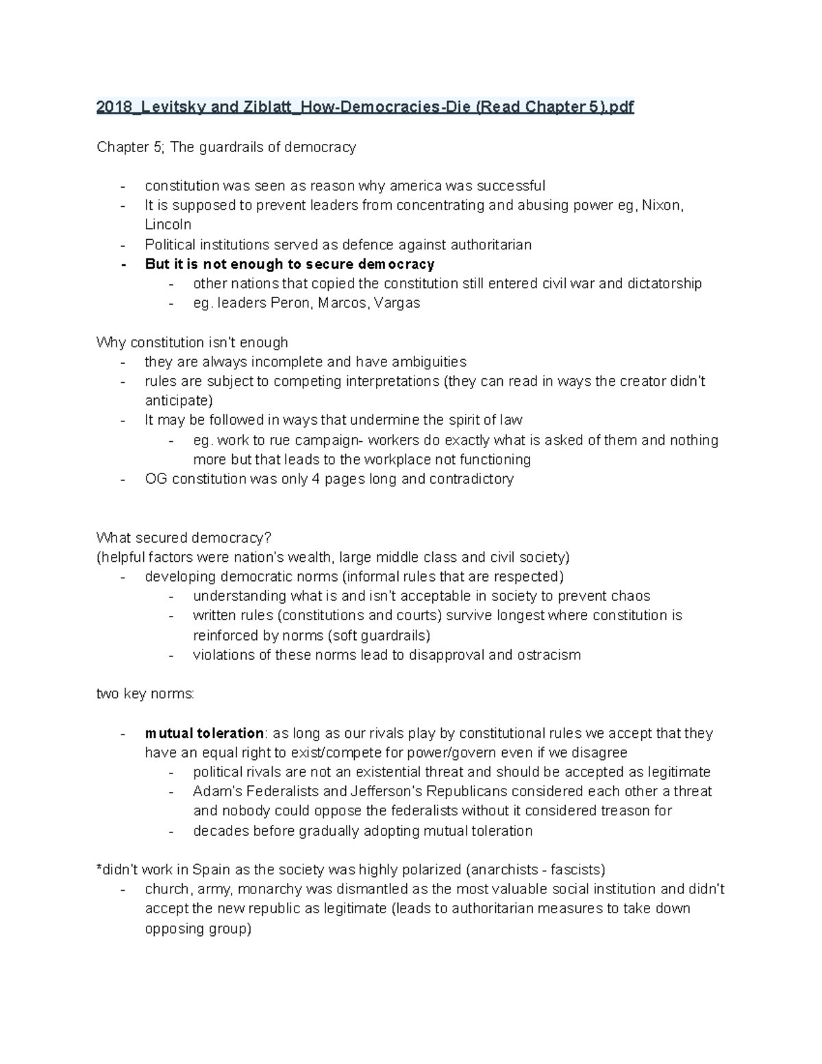 POSC 201: Chapter 5 Reading Notes on Democracy's Guardrails - Studocu