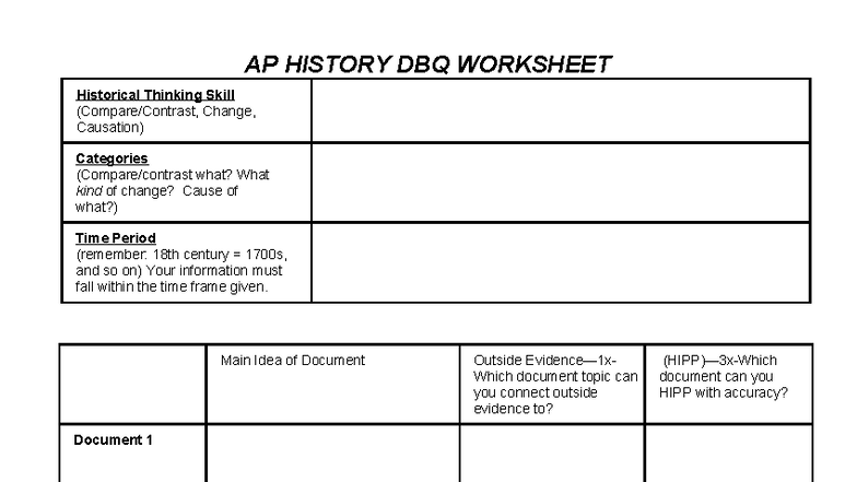 AP HISTORY DBQ WORKSHEET: Analyzing Change & Causation - Studocu