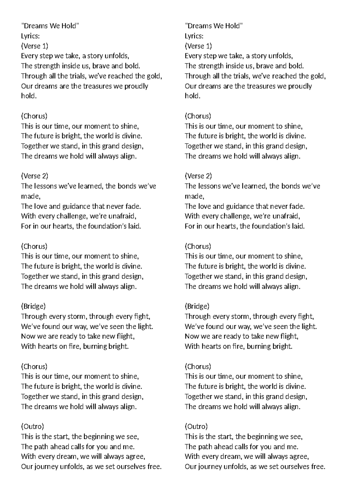 Graduation Song Lyrics: "Dreams We Hold" - A Celebration of Hope - Studocu