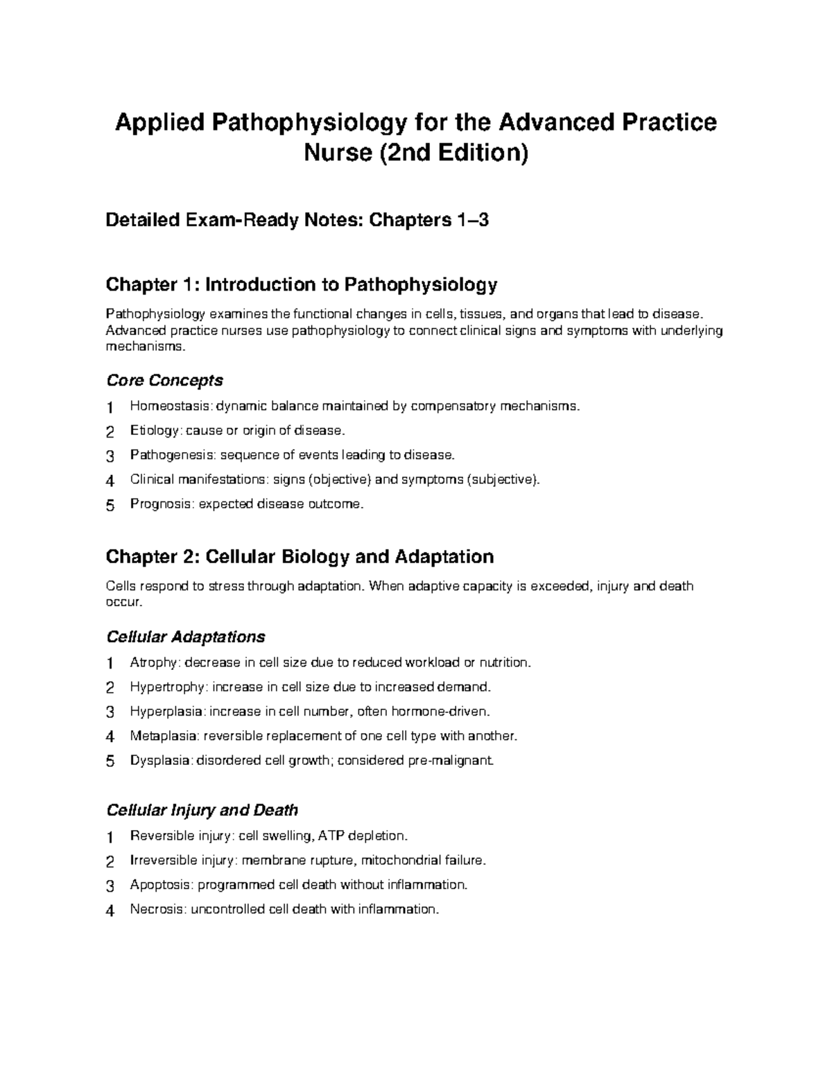 Applied Pathophysiology for Advanced Practice Nurses: Ch 1-3 Notes ...