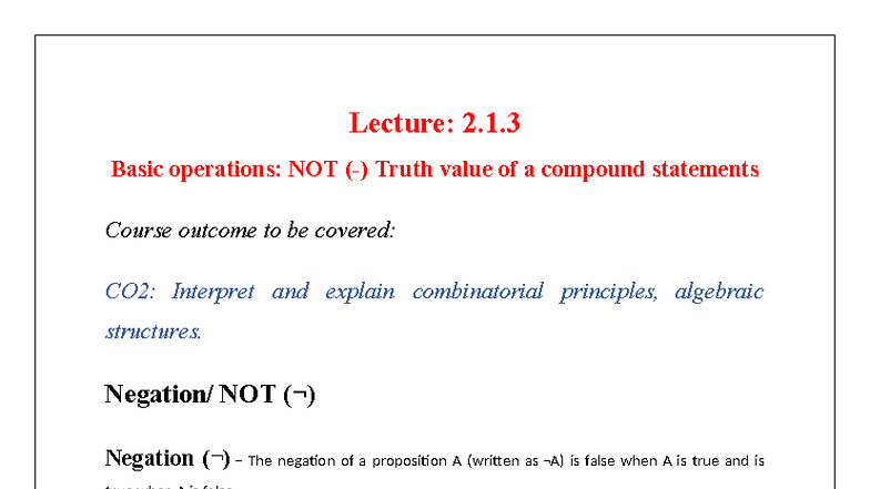 Lecture: 2.1.3 Basic Operations in Discrete Mathematics - Studocu