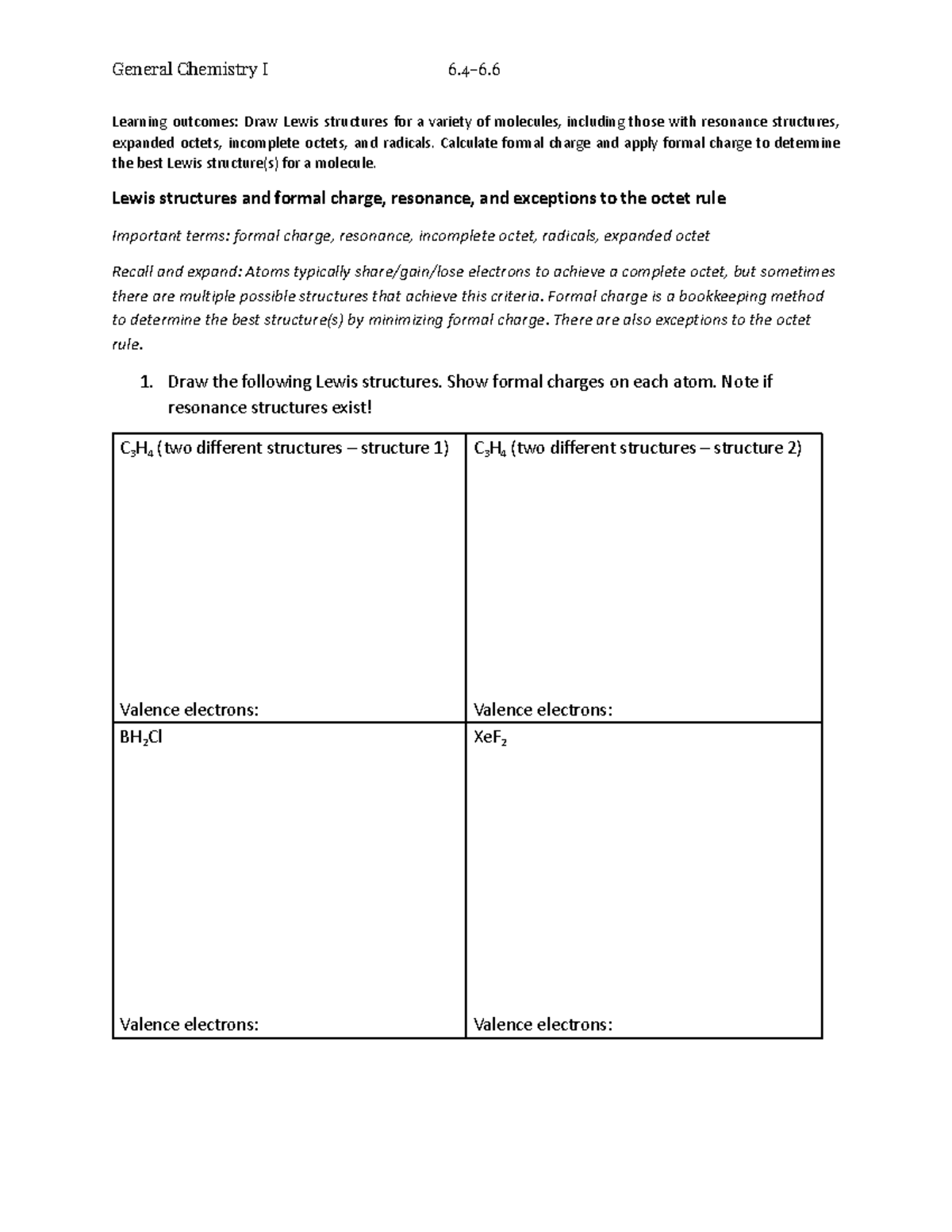 General Chemistry I: Lewis Structures & Formal Charge Analysis - Studocu