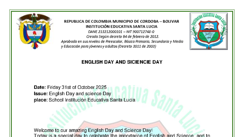 Programa English Day y Science Day - 31 de Octubre 2025 - Studocu