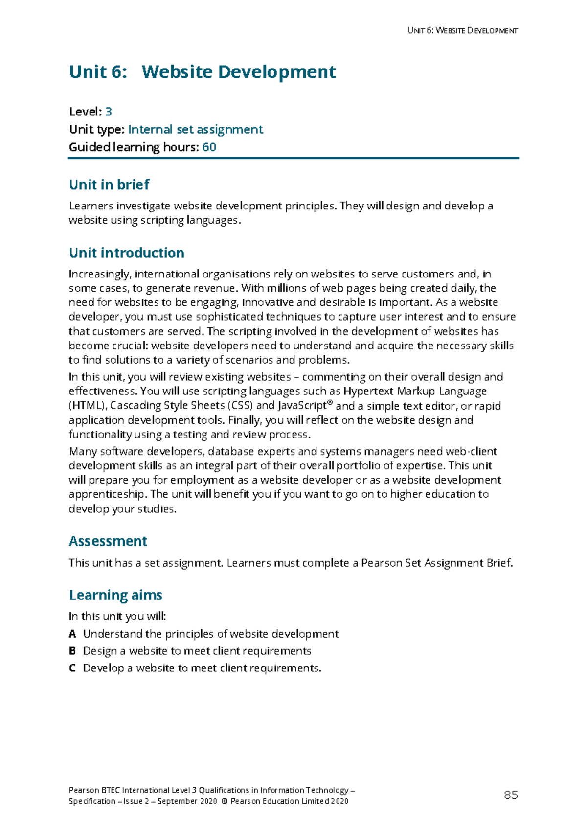 Unit6-WD - Website Development - Pearson BTEC International Level 3 Qualifications in ...