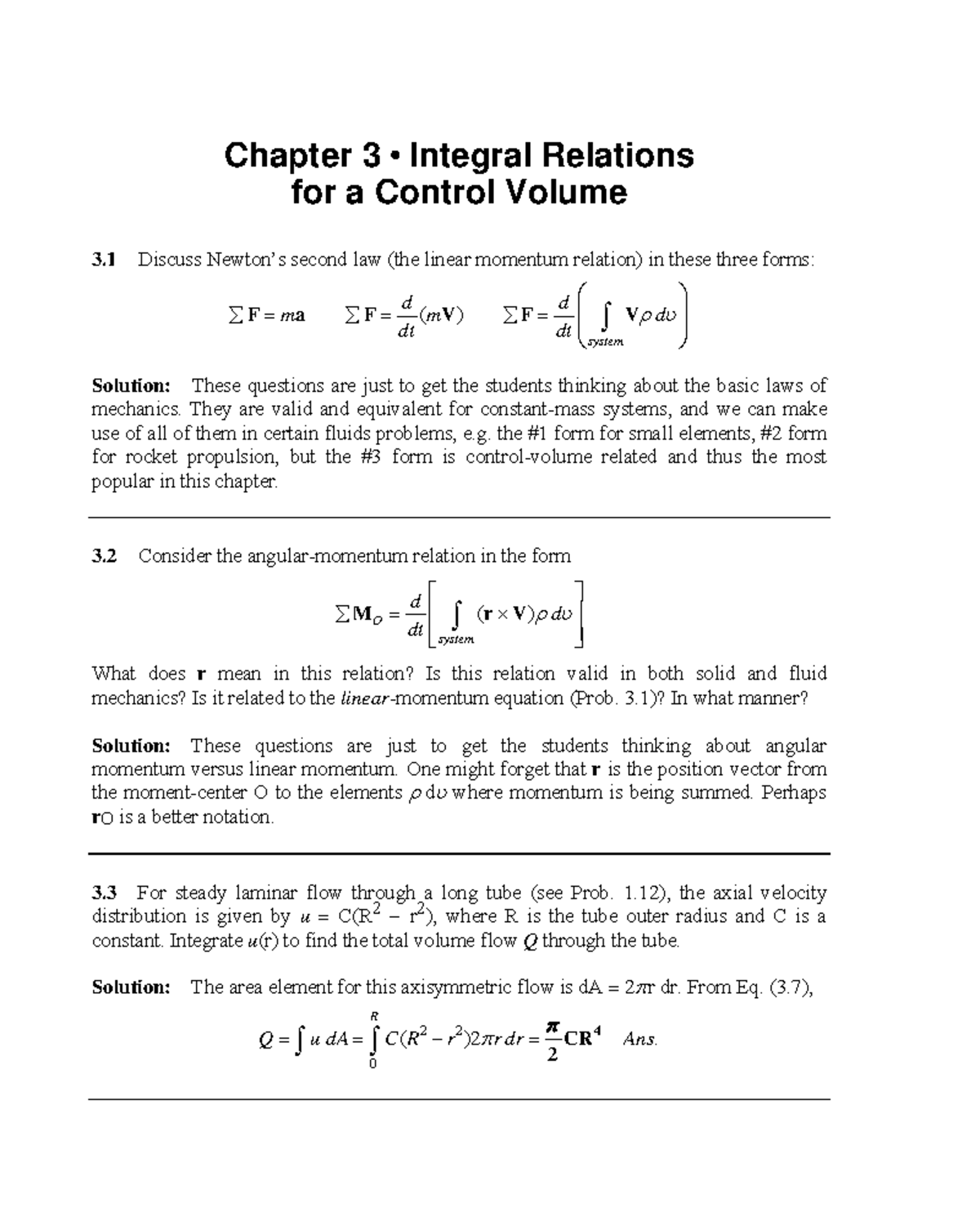 Chapter 3 FM - Integral Relations and Solutions to Problems - Studocu