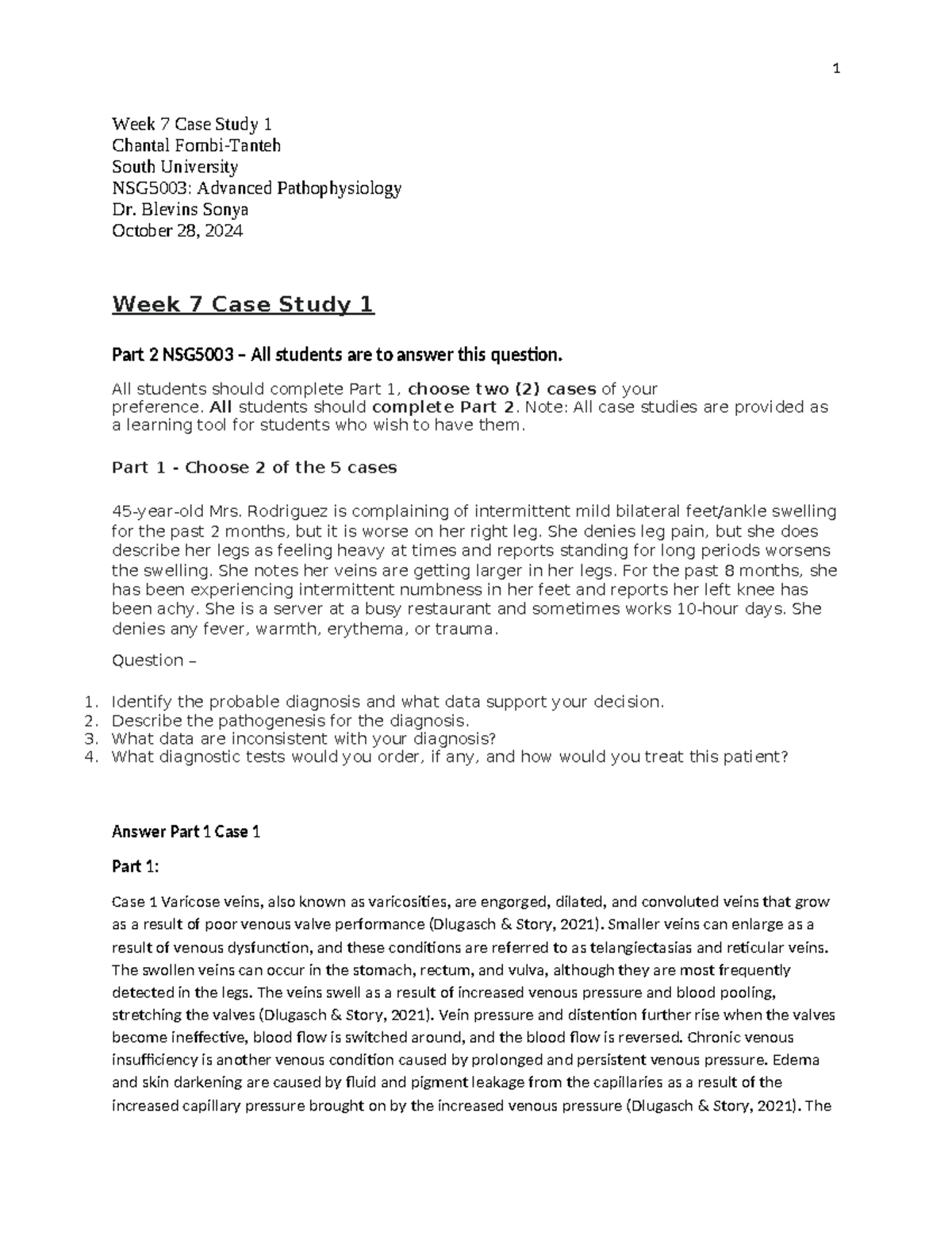 NSG5003 Week 7 Case Studies: Diagnosis and Treatment Insights - Studocu