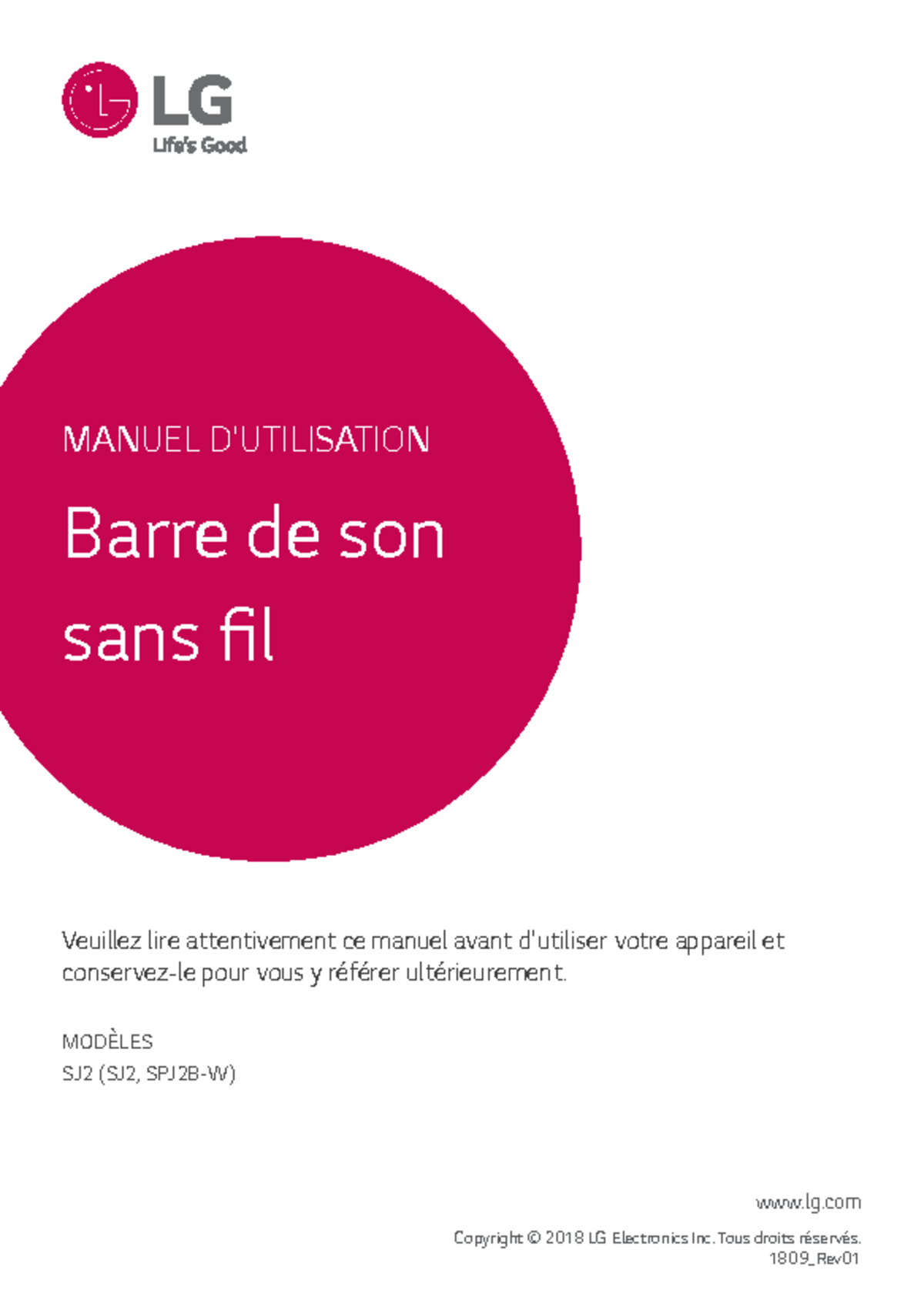 Manuel d'utilisation Barre de son sans fil SJ2 - Sécurité et ...