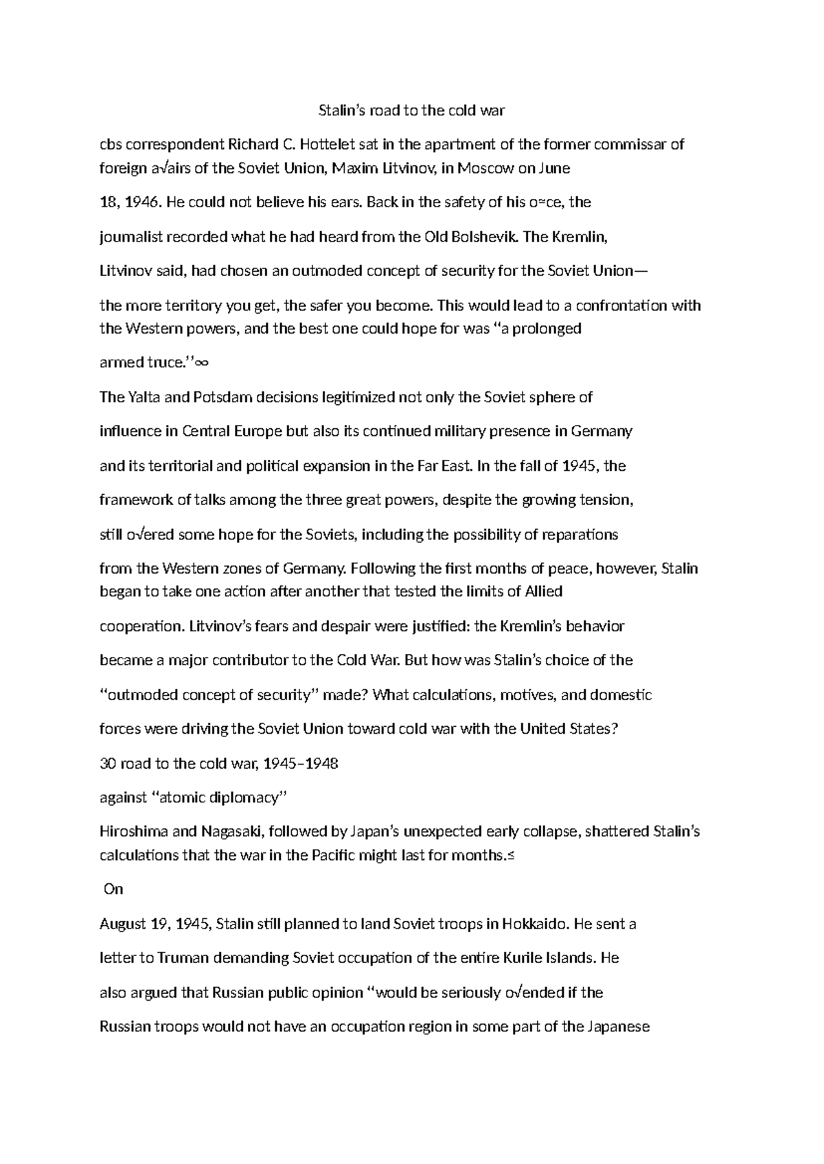 Stalin Era to Cold War: Analyzing Soviet Strategies and Decisions - Studocu