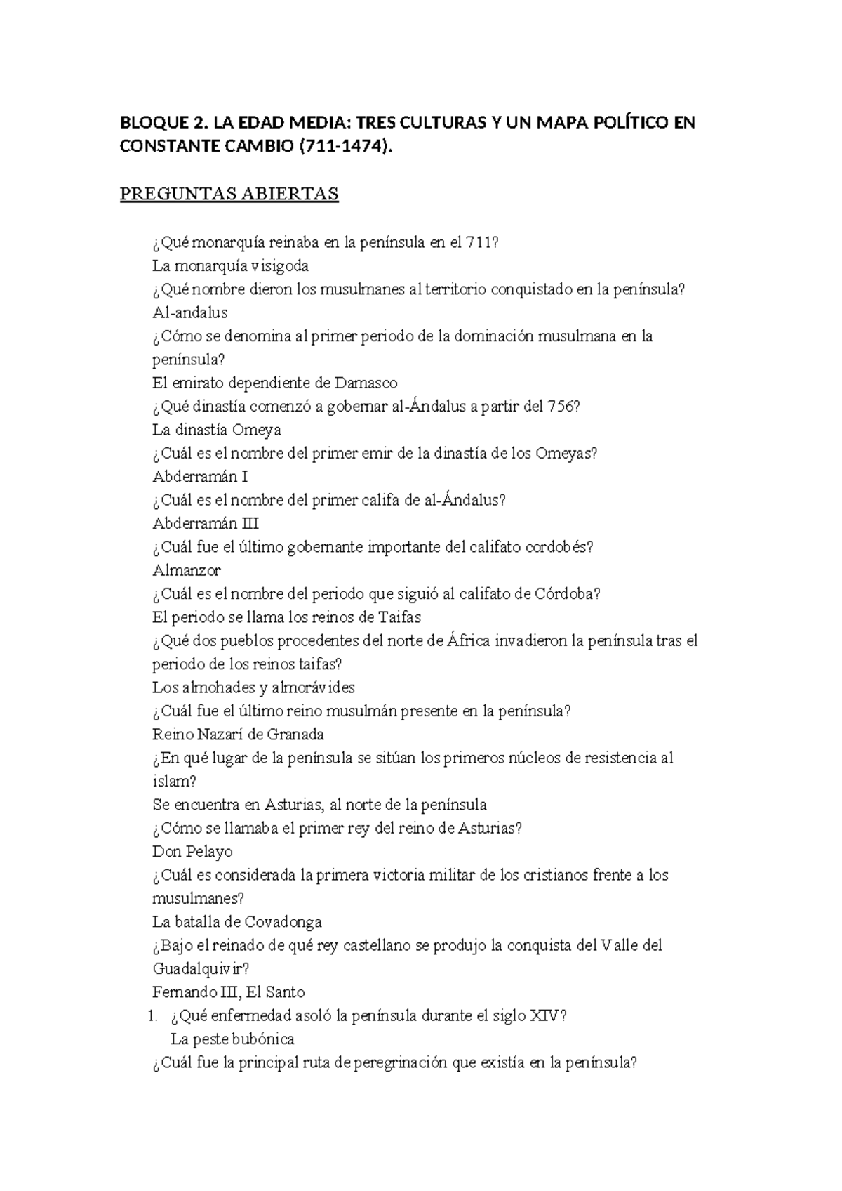 Preguntas Cortas TEMA 2 - BLOQUE 2. LA EDAD MEDIA: TRES CULTURAS Y UN ...