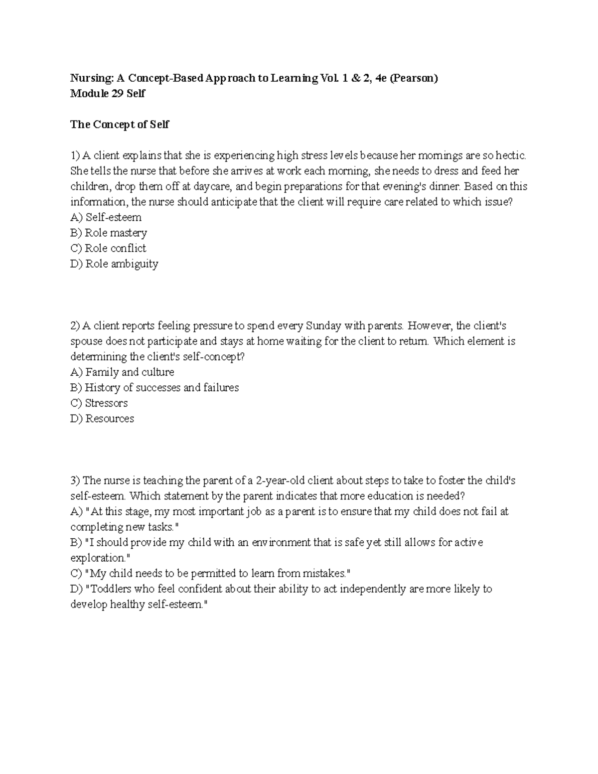 Module 29 Self-Test Qs: Understanding the Concept of Self in Nursing ...