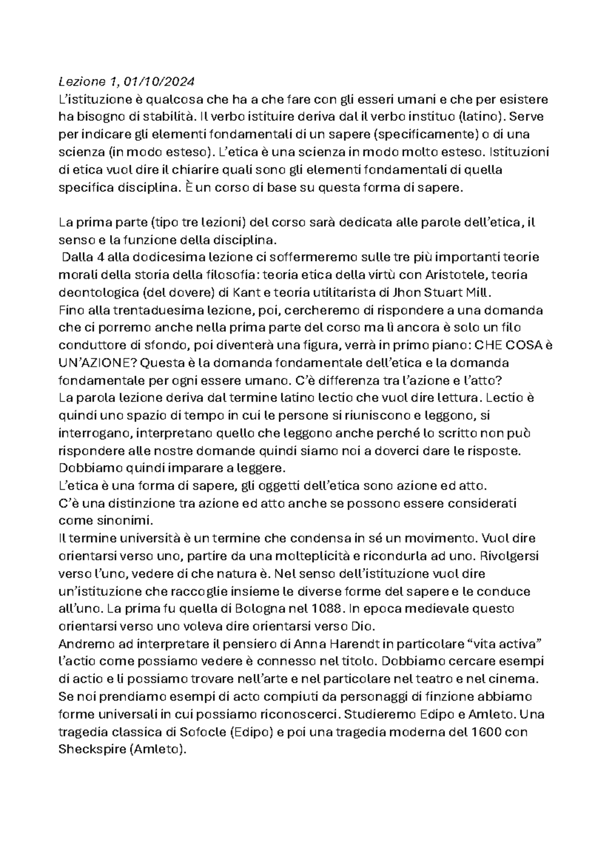 Lezione Etica 1-12: Fondamenti e Teorie Morali - Prof. Lupo - Studocu