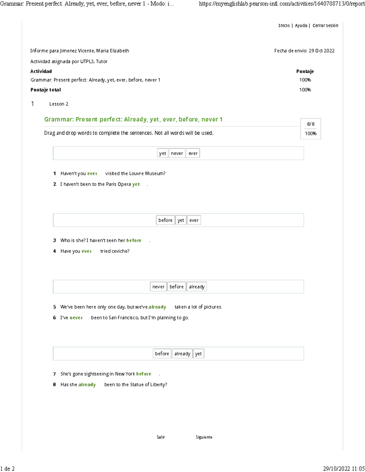 Grammar: Present Perfect - Already, Yet, Ever, Before, Never 1 - Unit 2 ...