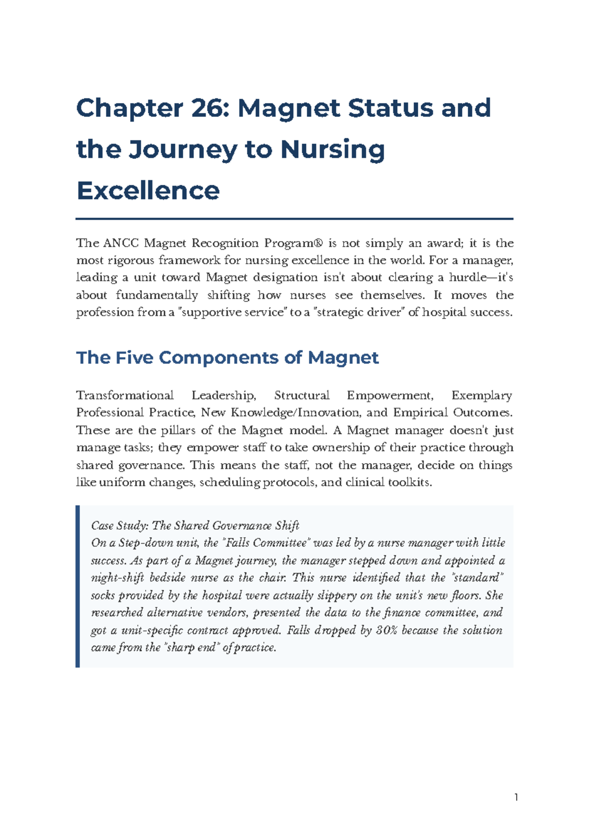 Chapter 26: Magnet Status & Nursing Excellence Journey - Studocu