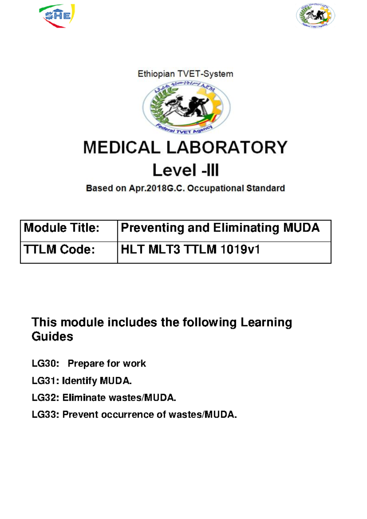 **HLT MLT3 TTLM 1019v: Strategies for Reducing MUDA in Medical Labs ...