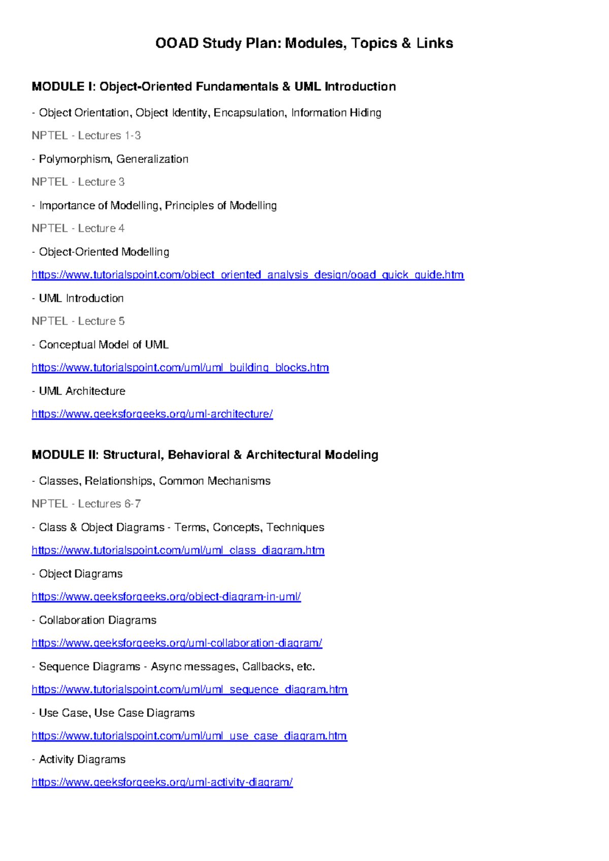 OOAD Study Plan: Modules & Topics Overview - Studocu
