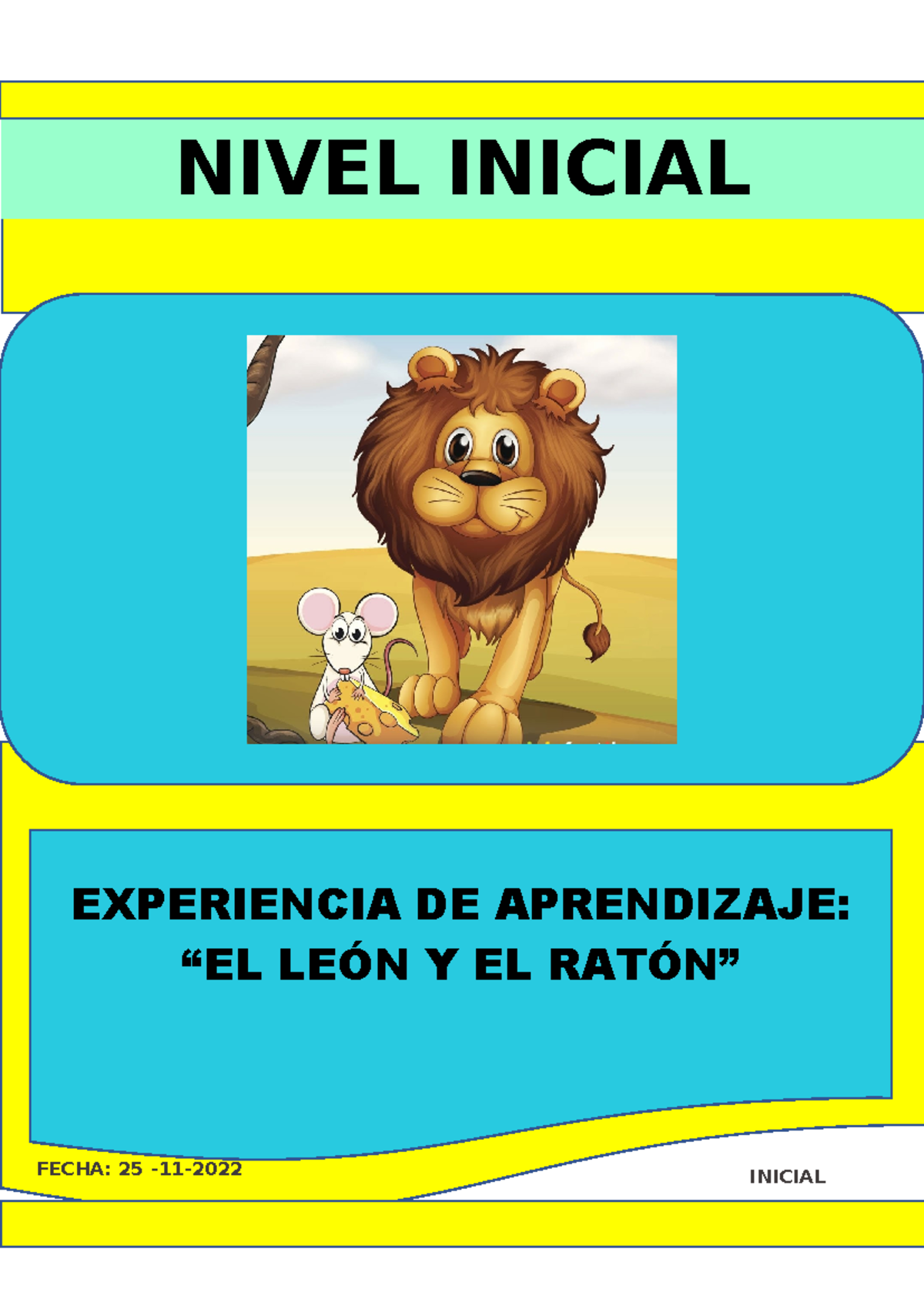 EL LEON Y EL Raton - lectura - 1 NIVEL INICIAL EXPERIENCIA DE ...