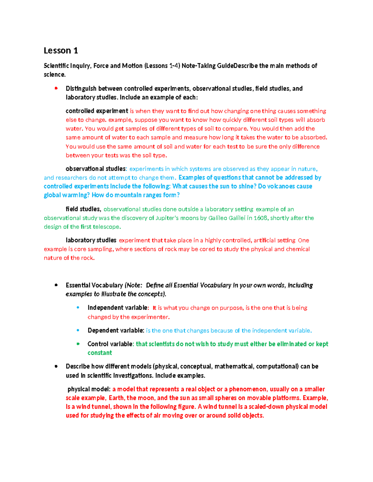C165 Lesson 1-12 Note-Taking Guide: Scientific Concepts and ...