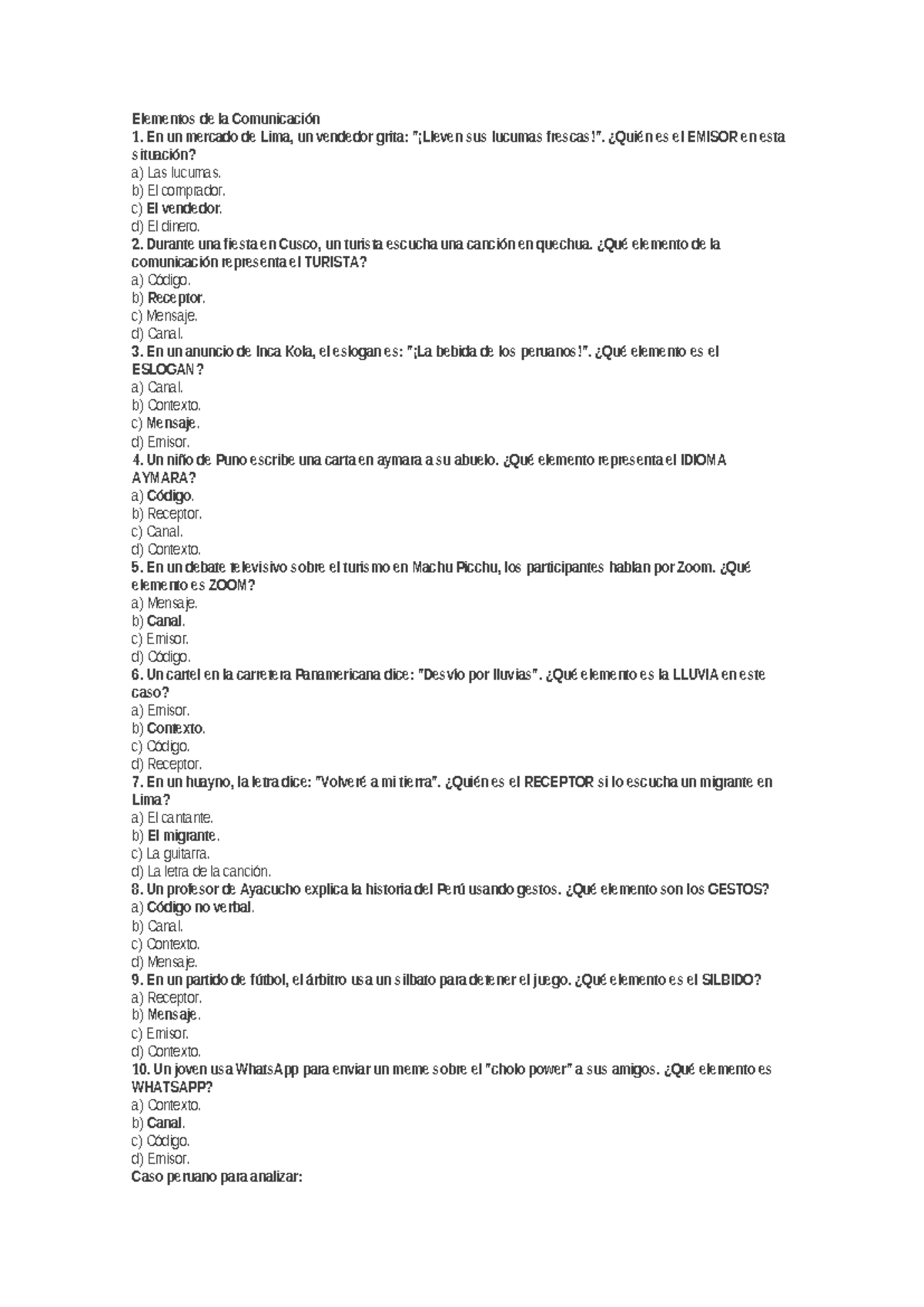 Elementos de la Comunicación: Ejercicios y Preguntas Clave - Studocu