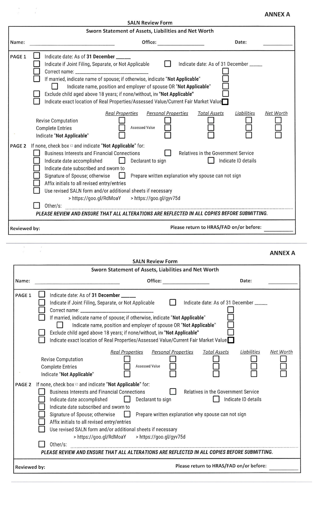 Annex -SALN-Review-Form - ANNEX A SALN Review Form Sworn Statement of ...