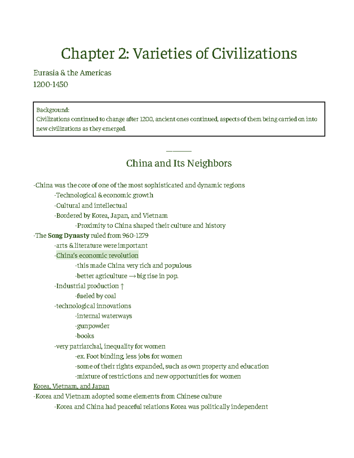 APWH Notes: Chapter 2 - Varieties of Civilizations (1200-) - Studocu