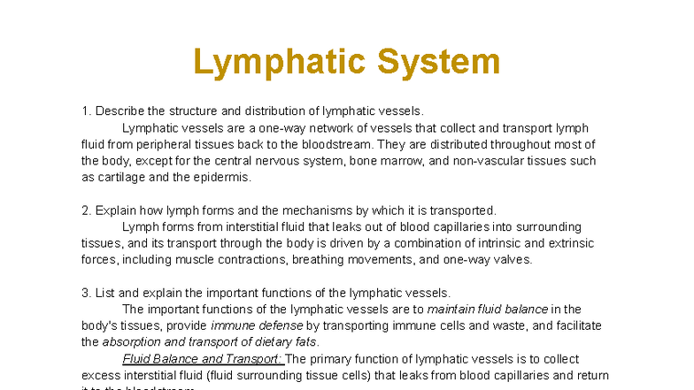 Lymphatic System: Structure, Function & Immune Response Study Guide ...