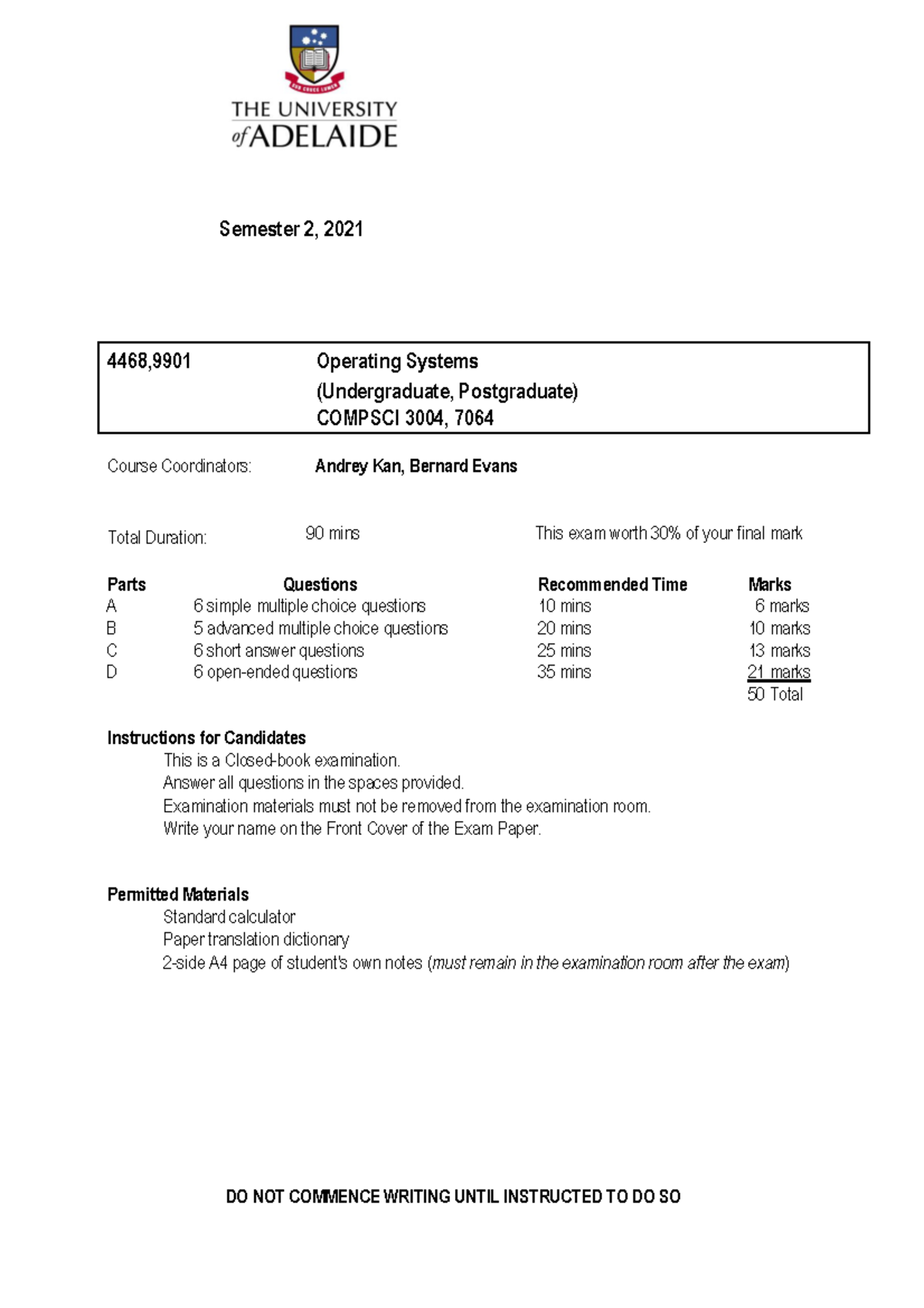 COMPSCI 3004 Final Exam - Operating Systems (2021-S2) - Studocu