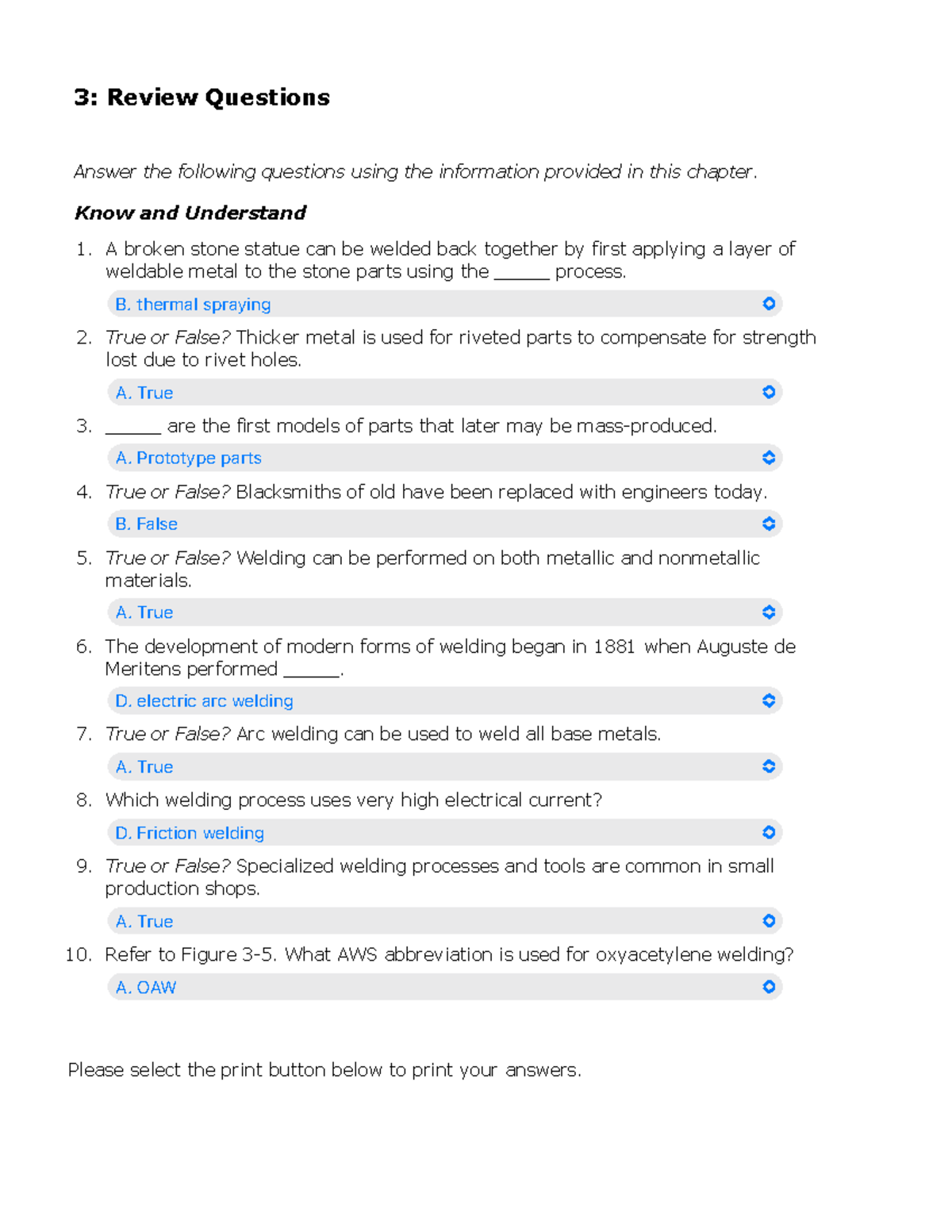 WELD 200: Welding Fundamentals Chapter 3 Review Questions - Studocu