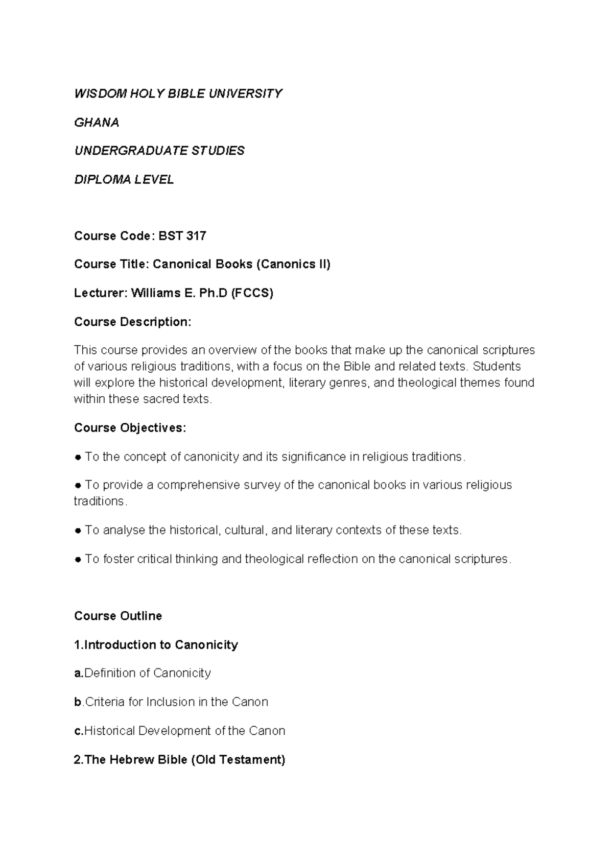 Canonical Books Overview - BST 317 Notes - Studocu